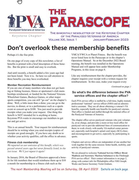 The PARASCOPE Jan-Feb 2023 - Keystone Chapter, Paralyzed Veterans of ...